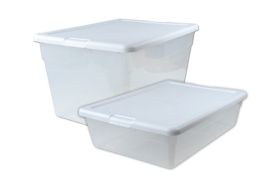 Clear Jet Tray w/ White Lid, Stackable 6 Qt, 13-3/8" L x 8-1/4"W x 4-7/8"H