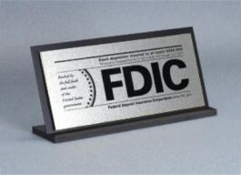 FDIC Counter Sign, Silver on Black Backplate